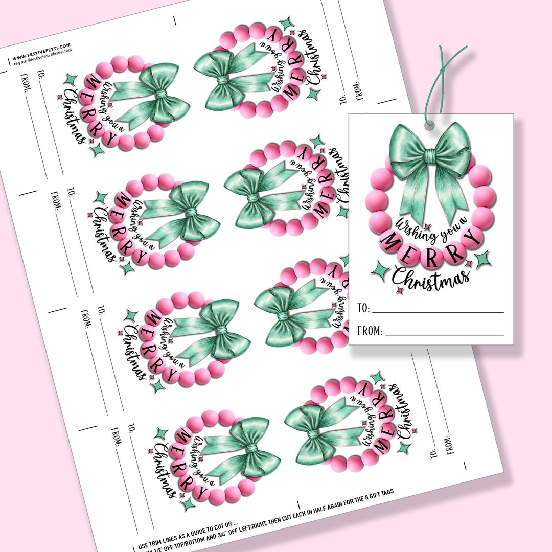 Friendship Bracelet Gift Tags, Christmas Wreath Gift Tags, Printable ...