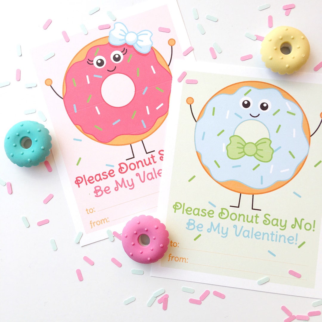 Donut Valentine Printable Cards, Doughnut Valentines, Boy and Girl ...