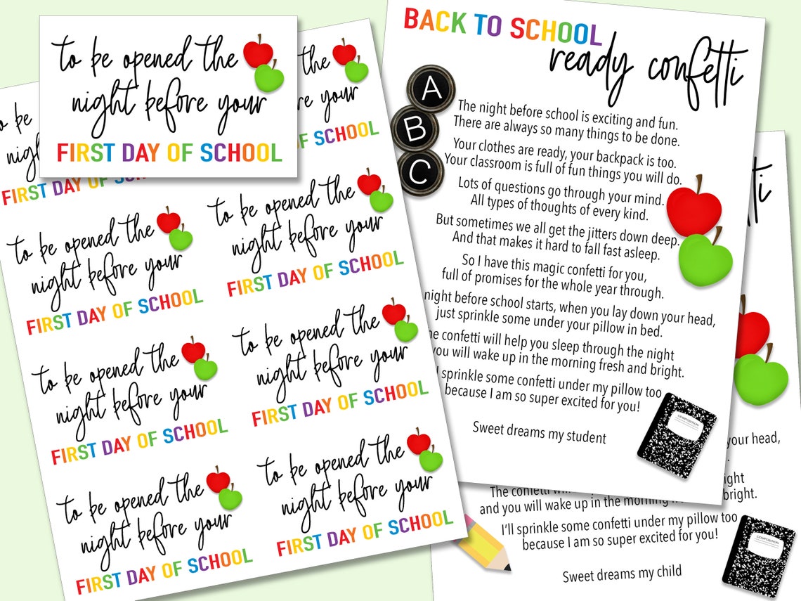 Back to School Ready Confetti Printable, First Day of School, Ready ...