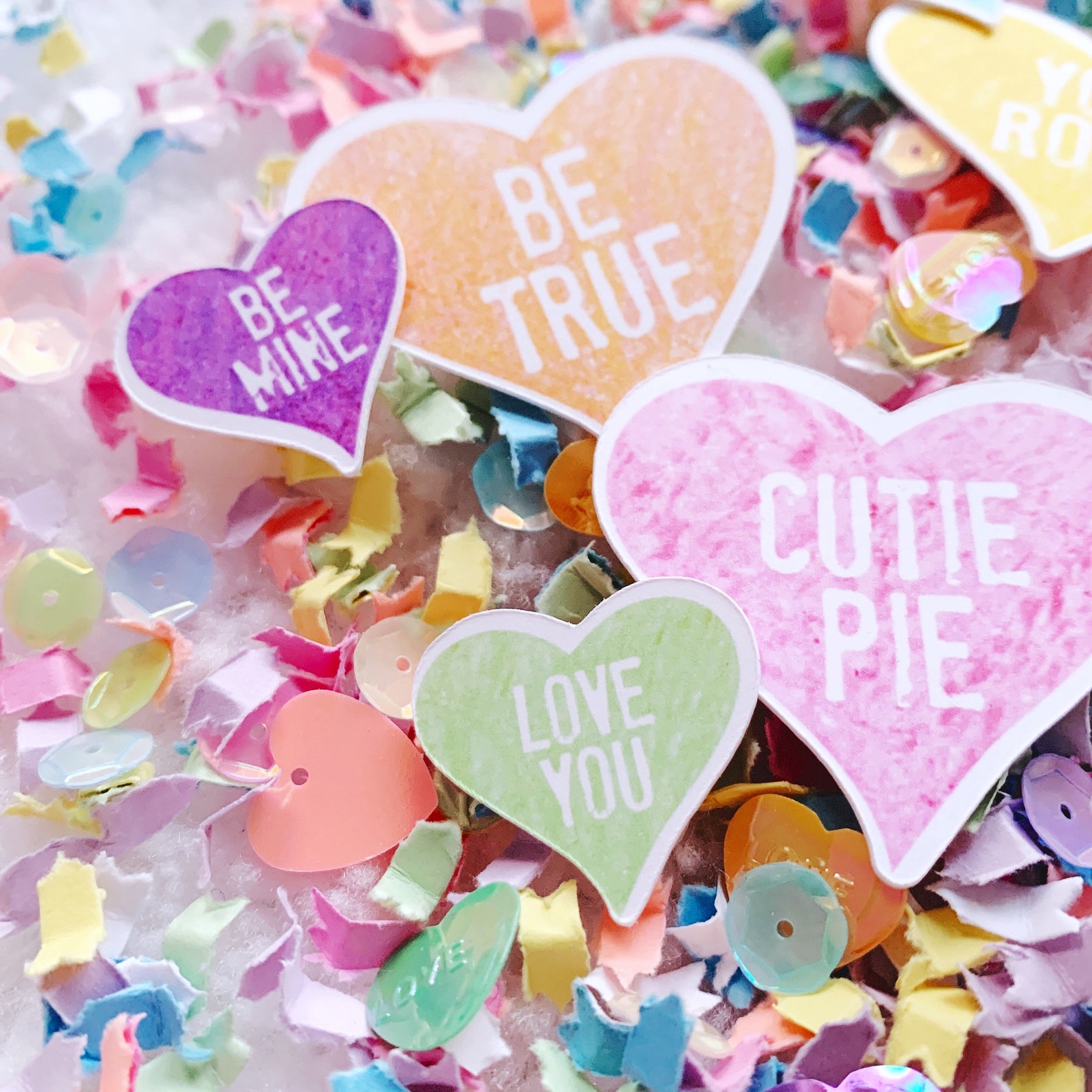Conversation Hearts Decor, Valentine's Day Confetti, Pastel Rainbow ...