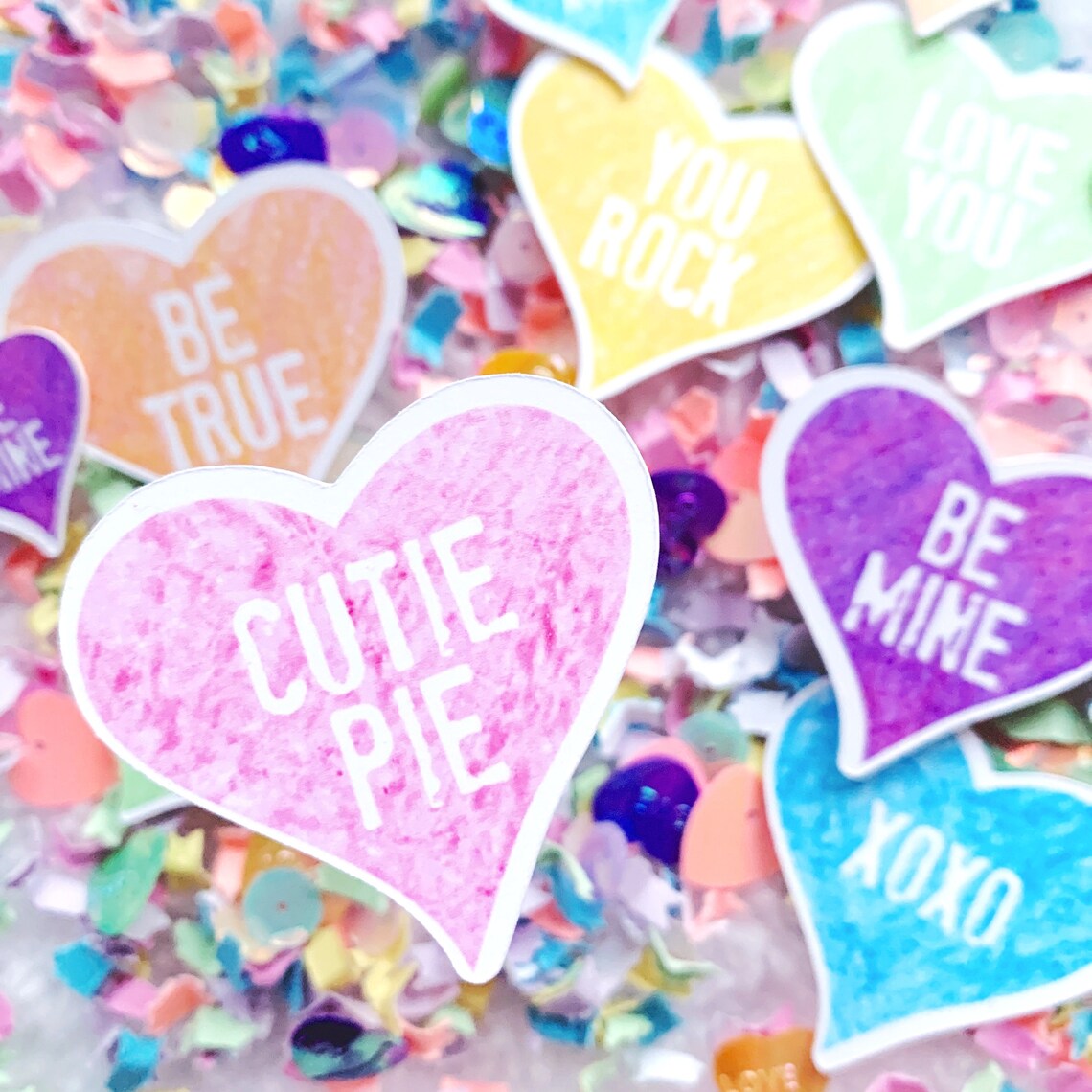 Conversation Hearts Decor, Valentine's Day Confetti, Pastel Rainbow ...