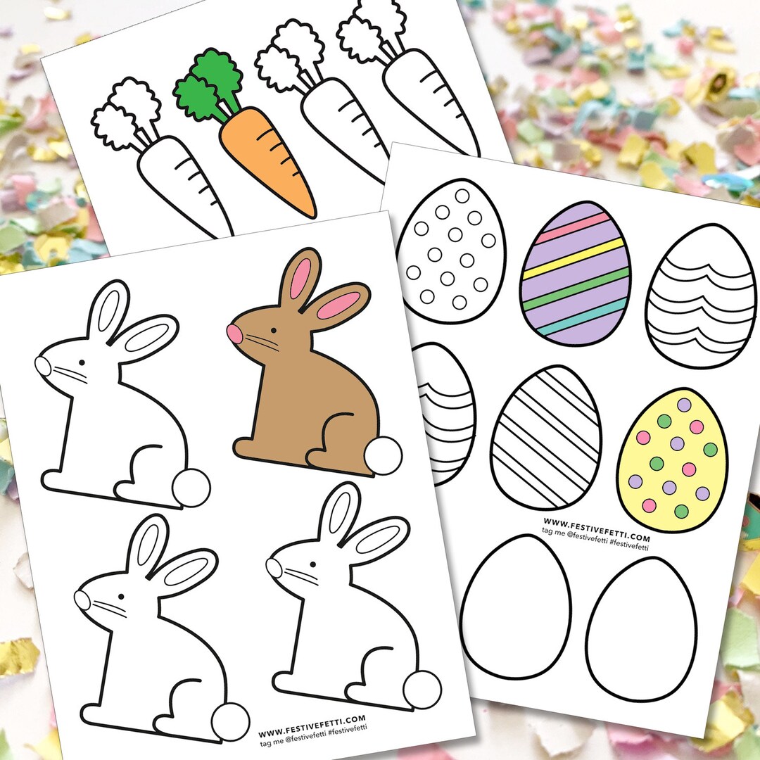 Easter Coloring Pages for Kids, Bunny Coloring Page, DIY Easter Garland ...