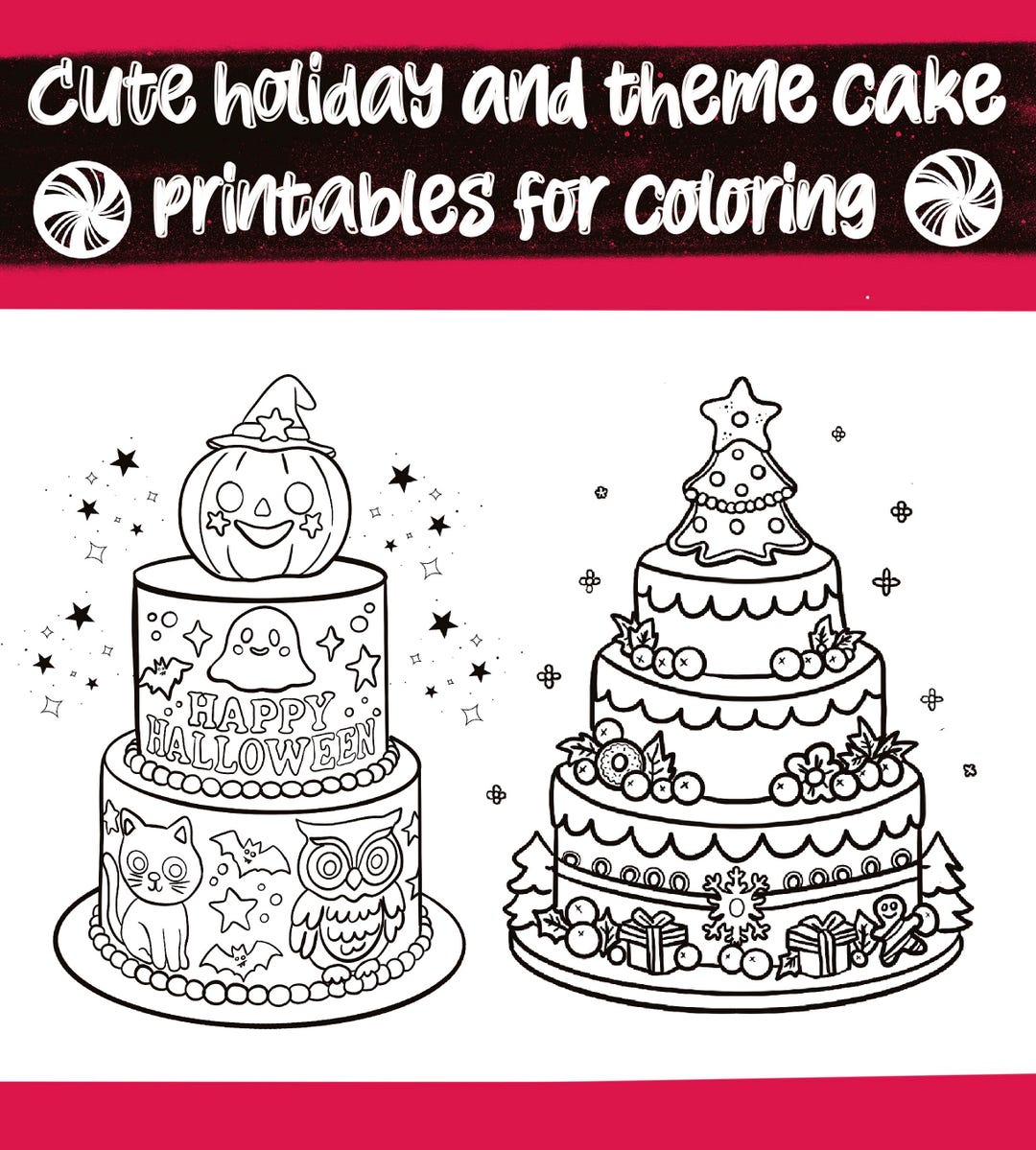 Cute Theme/holiday Cake Coloring Printable Pages for Home, School ...