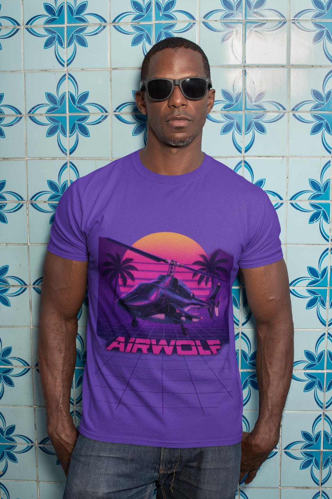 Airwolf Retro 80s Synthwave T-shirt | Vintage Helicopter Sunset Tee ...