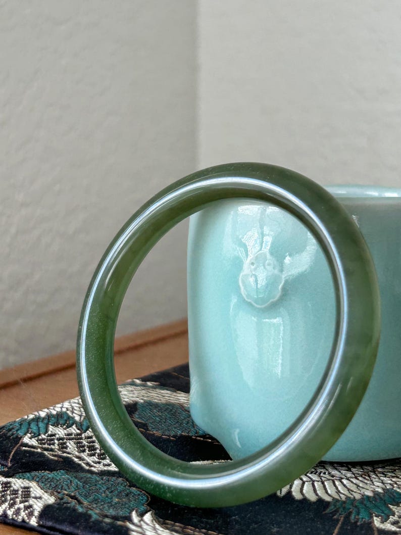 Lake Green Qinghai Nephrite Jade Bangle 58.5mm Circumference, Oriental ...