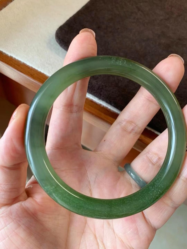 Lake Green Qinghai Nephrite Jade Bangle 58.5mm Circumference, Oriental ...