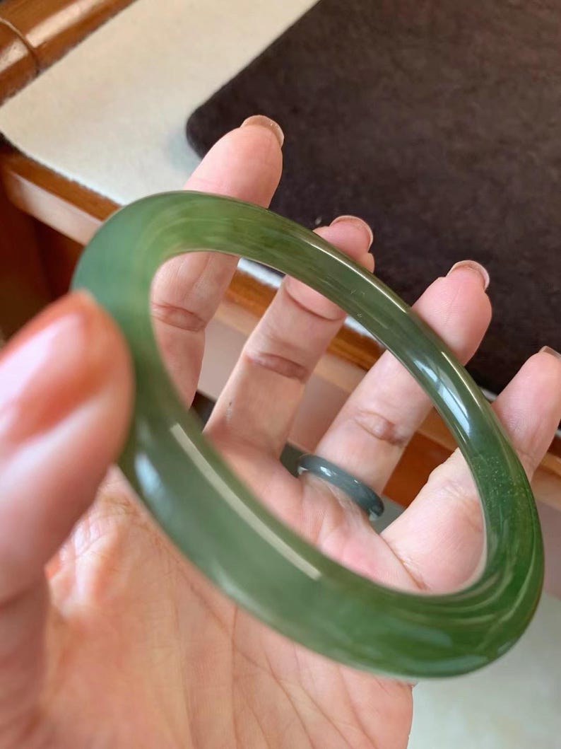 Lake Green Qinghai Nephrite Jade Bangle 58.5mm Circumference, Oriental ...