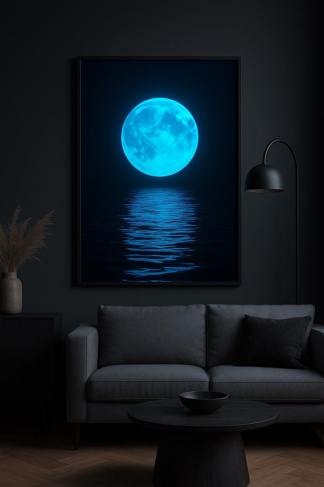 Neon Blue Moon Wall Art | Digital Download Print | Moody Night Sky ...