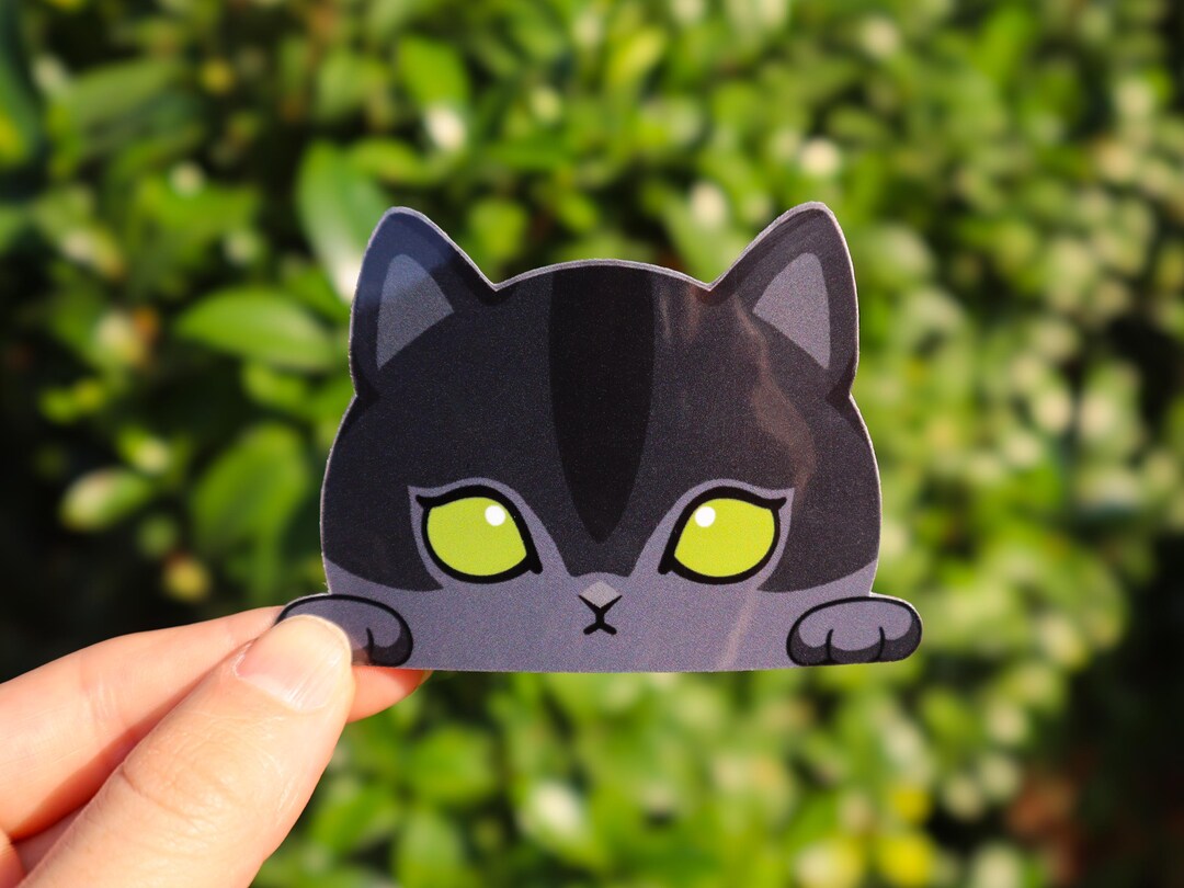 Mofusand Black Cat Peeker Sticker - Handmade, Waterproof, Laminated ...