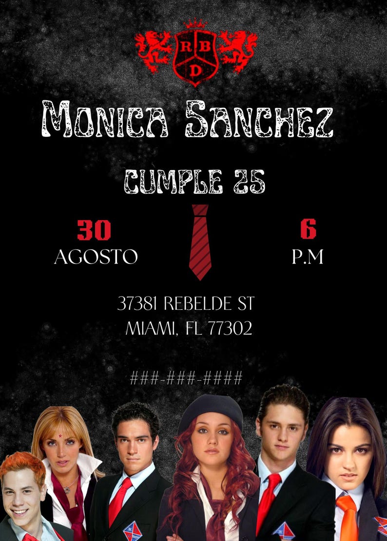 Invitacion De Rebelde - RBD Invitation - Etsy