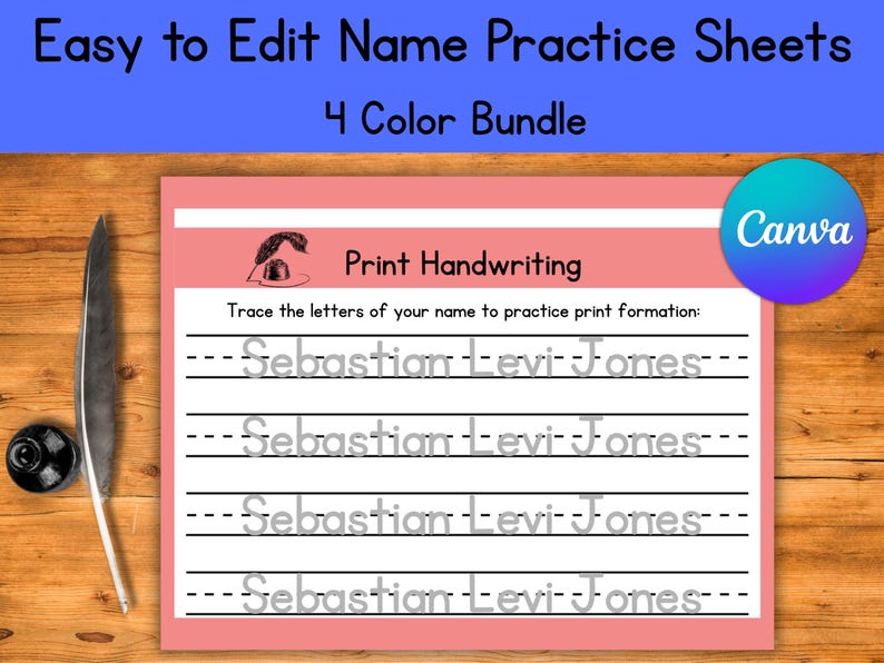 Editable Name Tracing Worksheet Bundle: Gray Line Handwriting Practice ...