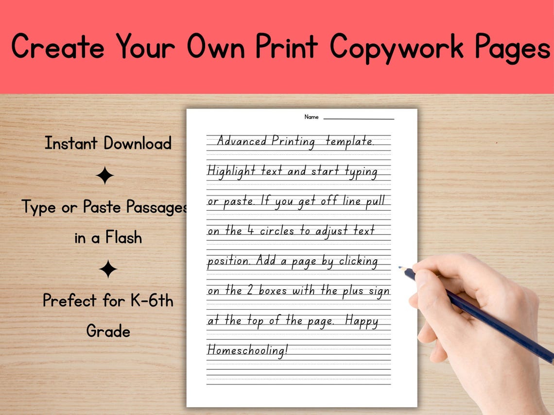 Editable Print Copywork Worksheet Template – Custom Handwriting Pages ...