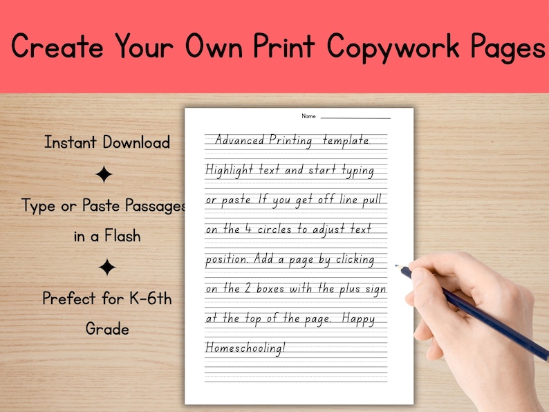Editable Print Copywork Worksheet Template – Custom Handwriting Pages ...