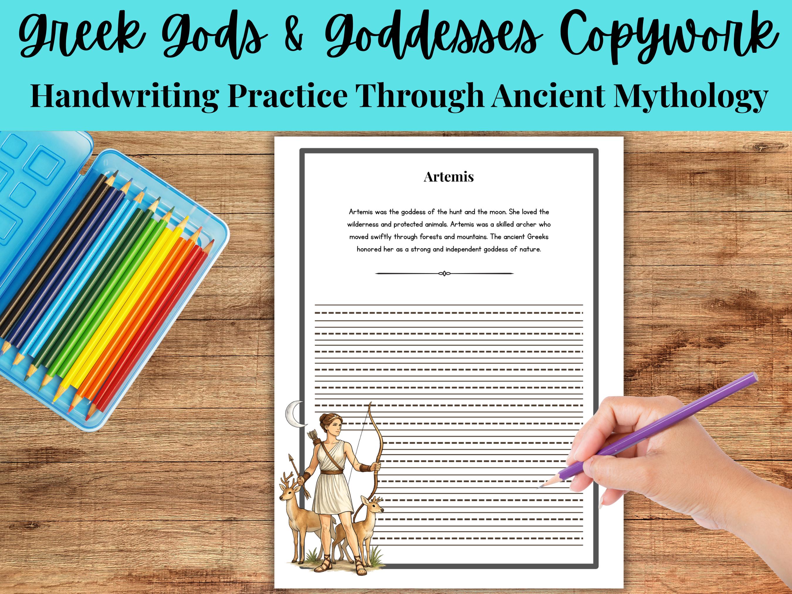 Greek Gods and Goddesses Print Copywork Workbook | Manuscript ...