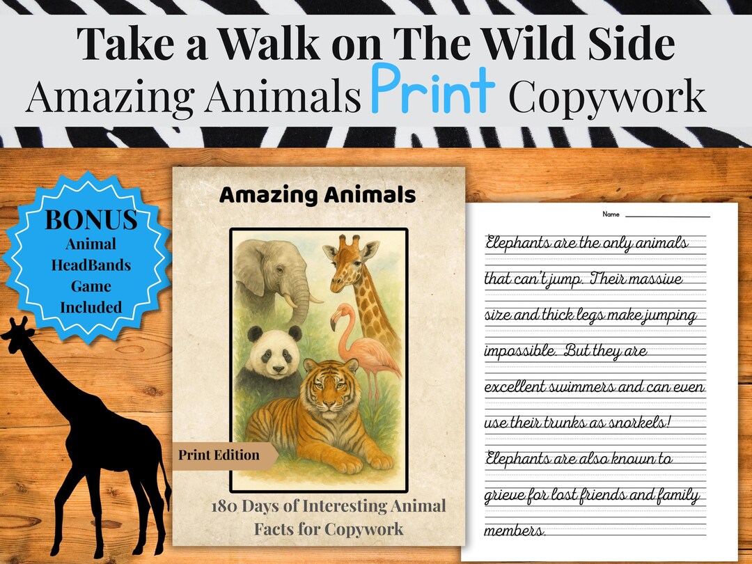 Animal Facts Copywork: Handwriting Practice + Headband Game (printable ...