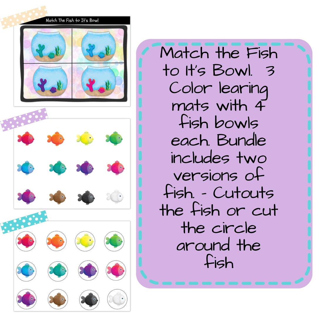 Fish & Bowl Match-up! Printable Preschool Learning Mats –color Matching ...