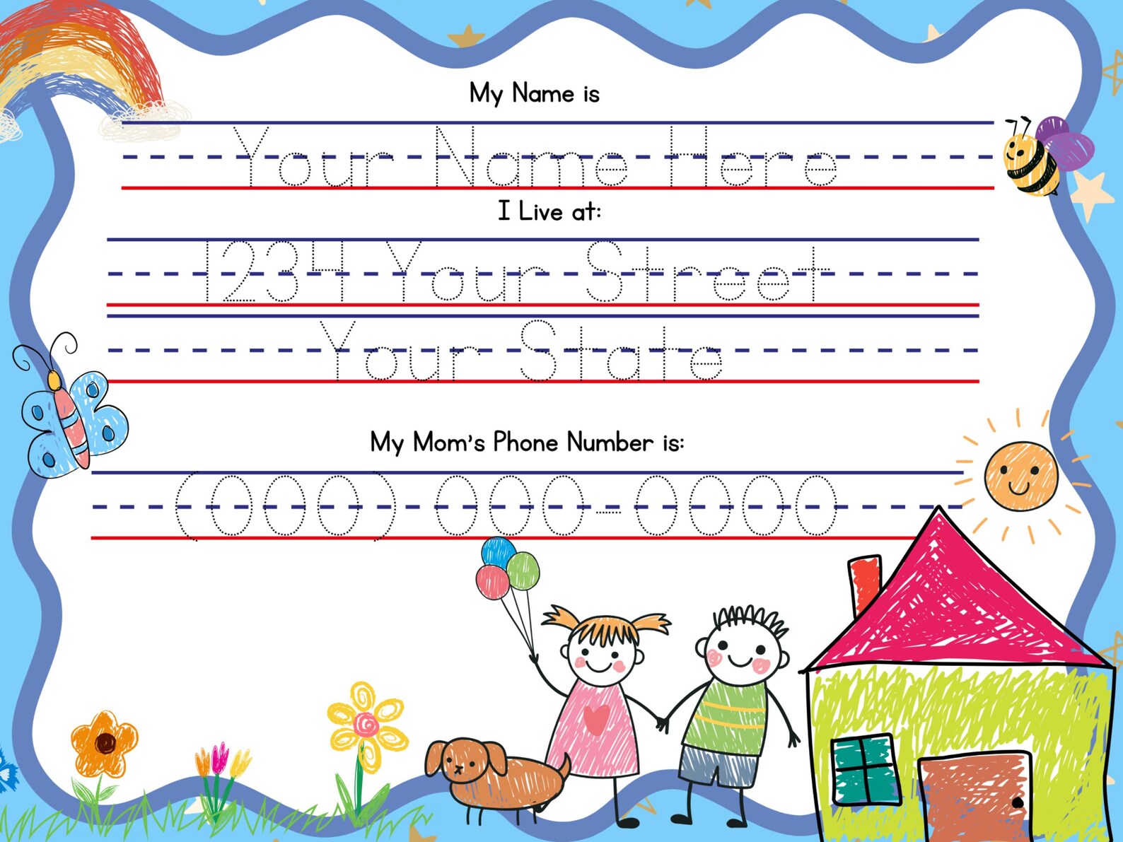 Editable Preschool Name, Address, and Phone Number Tracing Worksheet ...