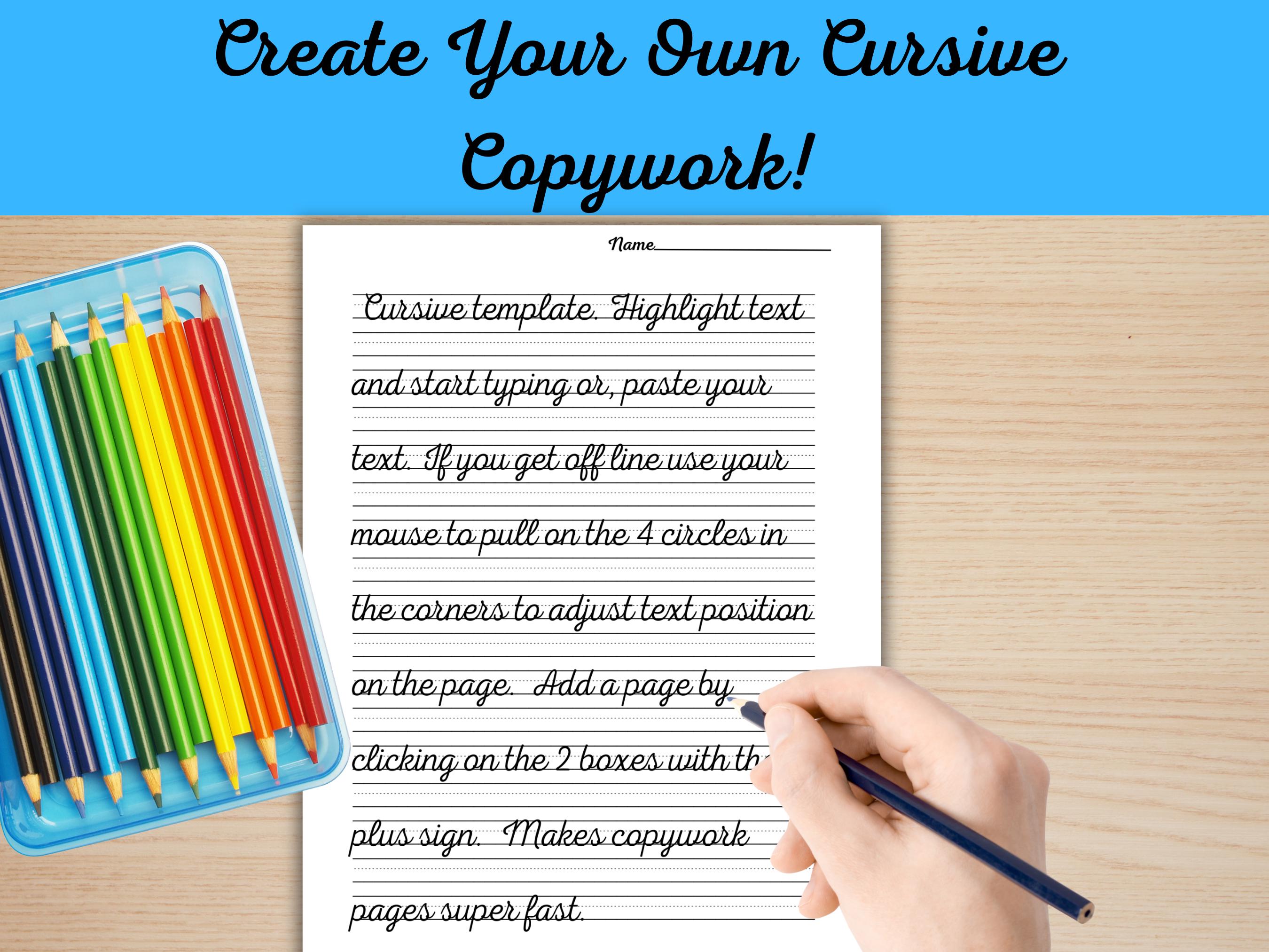 Editable Cursive Copywork Worksheet Template – Custom Handwriting Pages ...