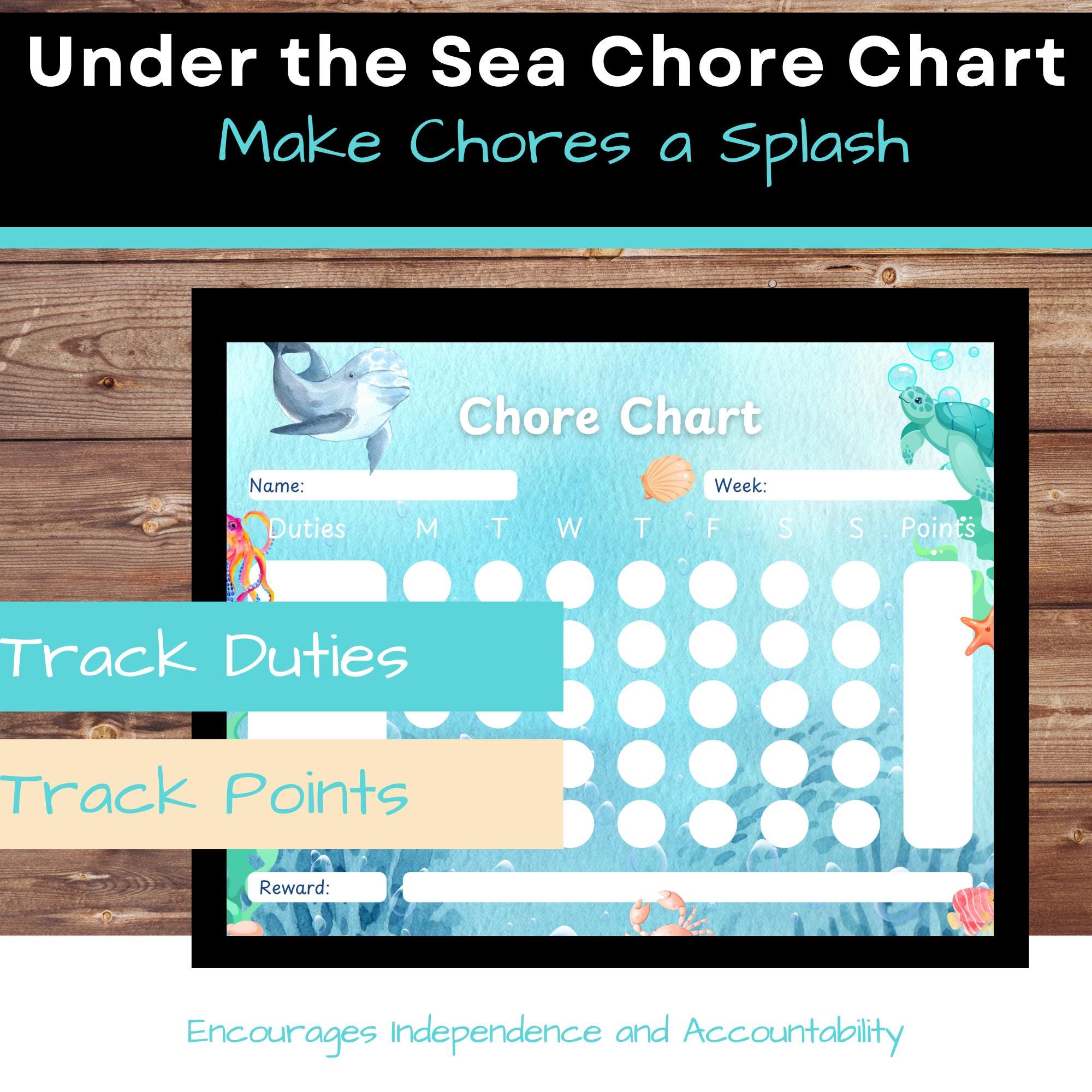 Under the Sea Chore Chart – Printable Kids Responsibility Tracker - Etsy
