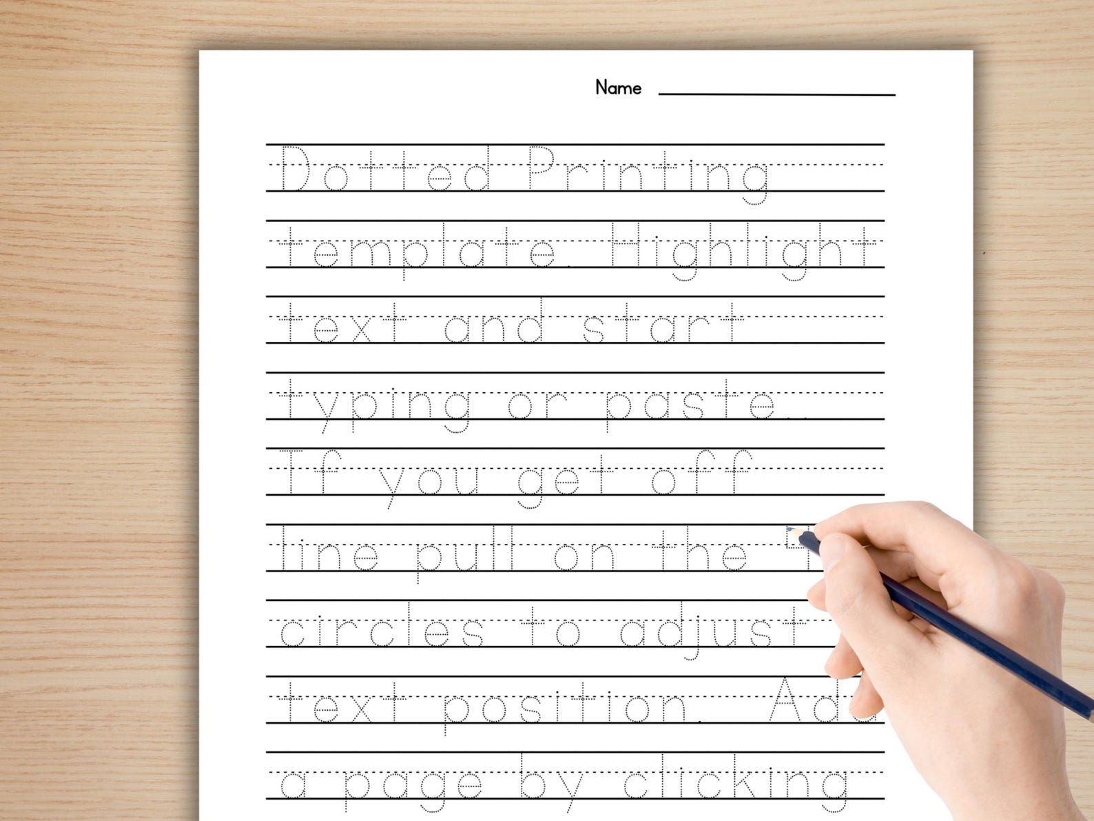 Editable Dotted Print Tracing Worksheet Template – Custom Handwriting ...