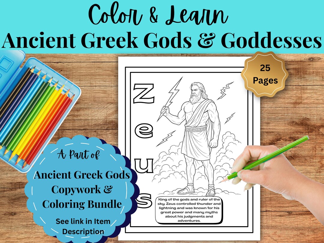 Greek Mythology Coloring Book for Kids: 25 Gods & Goddesses (PDF) - Etsy