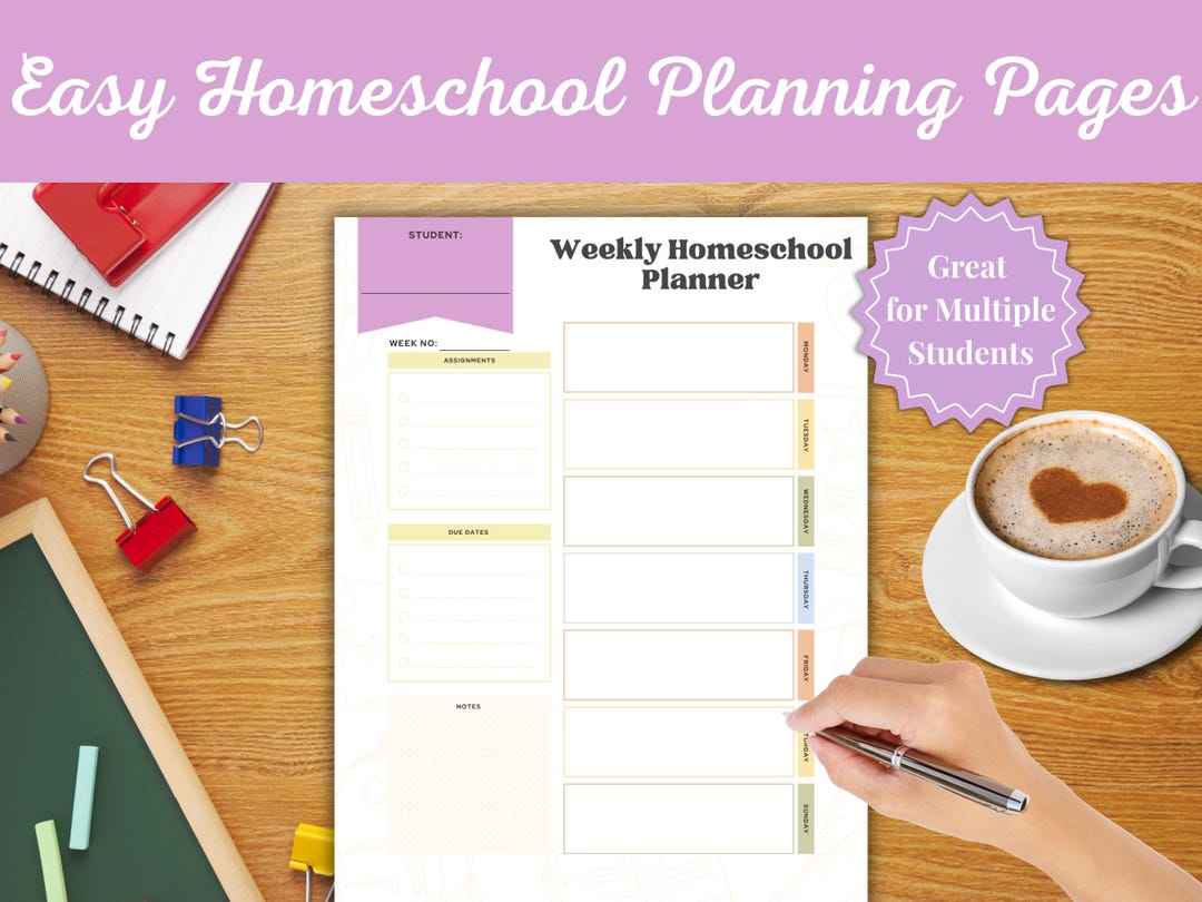 Weekly Homeschool Student Planner Page – Track Assignments, Notes & Due ...