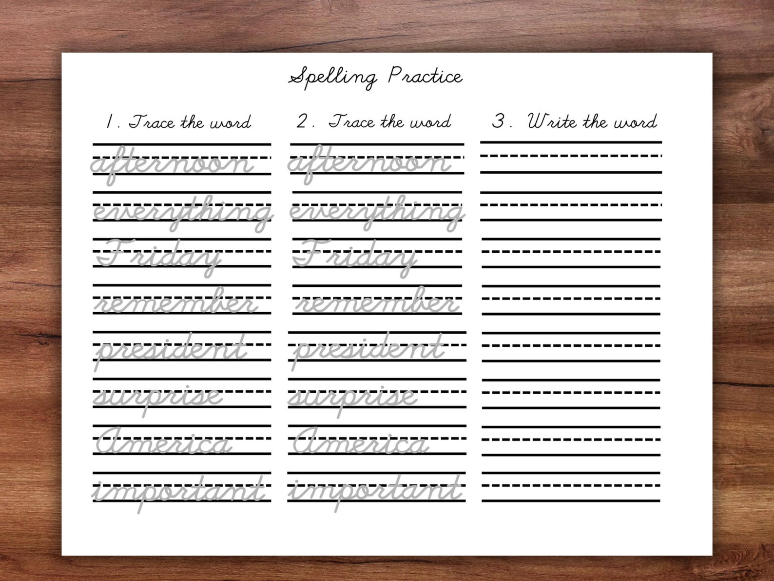 Editable Spelling Practice Worksheet: Print & Cursive Tracing (canva ...