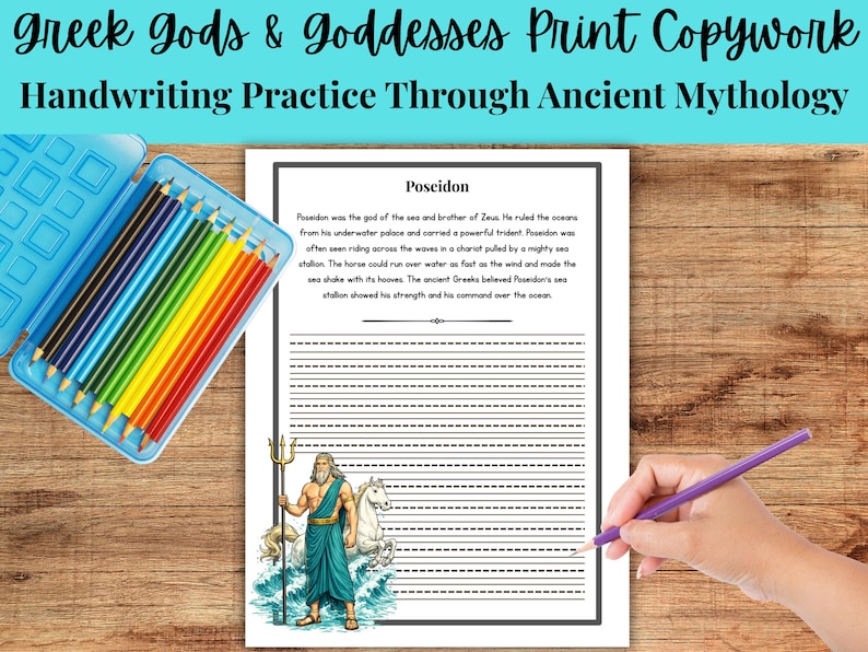 Greek Gods and Goddesses Print Copywork Workbook | Manuscript ...