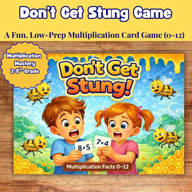Don’t Get Stung Multiplication Card Game | Fun Low-prep Math Game for ...