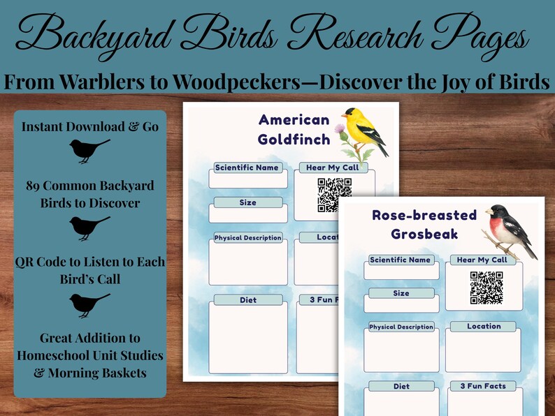 Backyard Birds Research Worksheets With QR Codes: Homeschool Nature ...