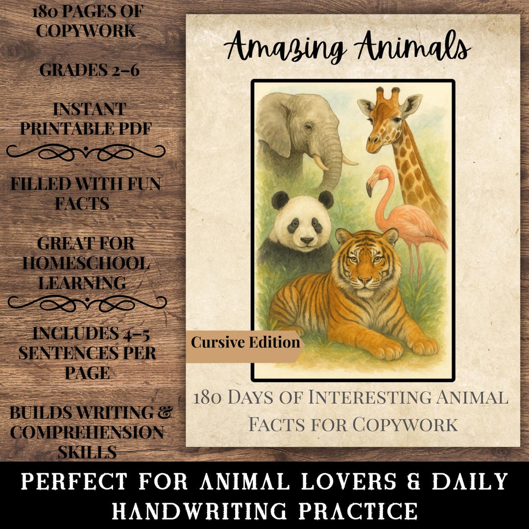 Amazing Animals Cursive Copywork + Headbands Game Bundle | 180 Days of ...