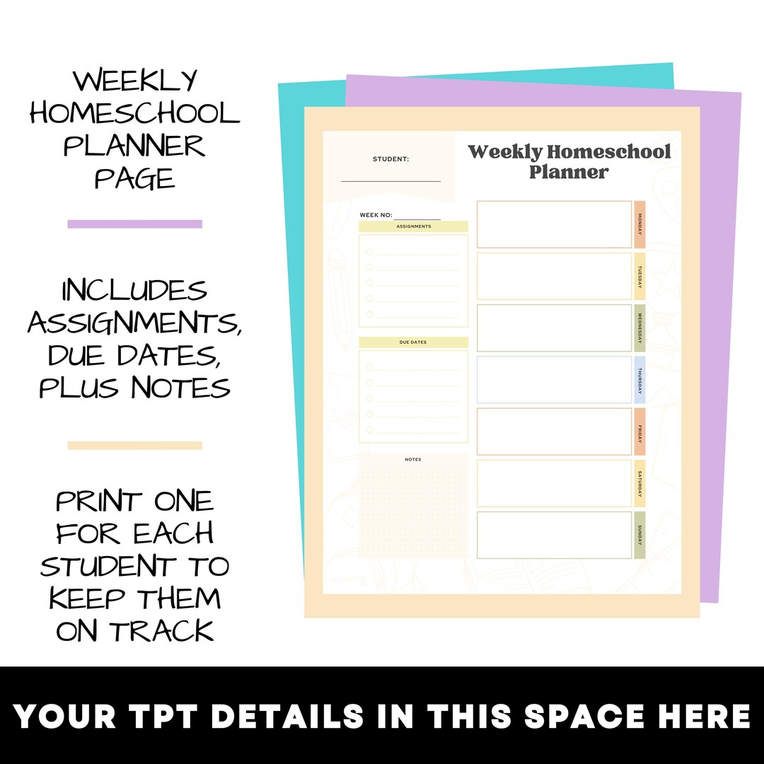 Weekly Homeschool Student Planner Page – Track Assignments, Notes & Due ...