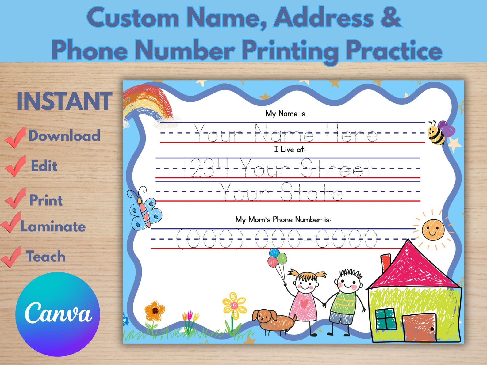 Editable Preschool Name, Address, and Phone Number Tracing Worksheet ...