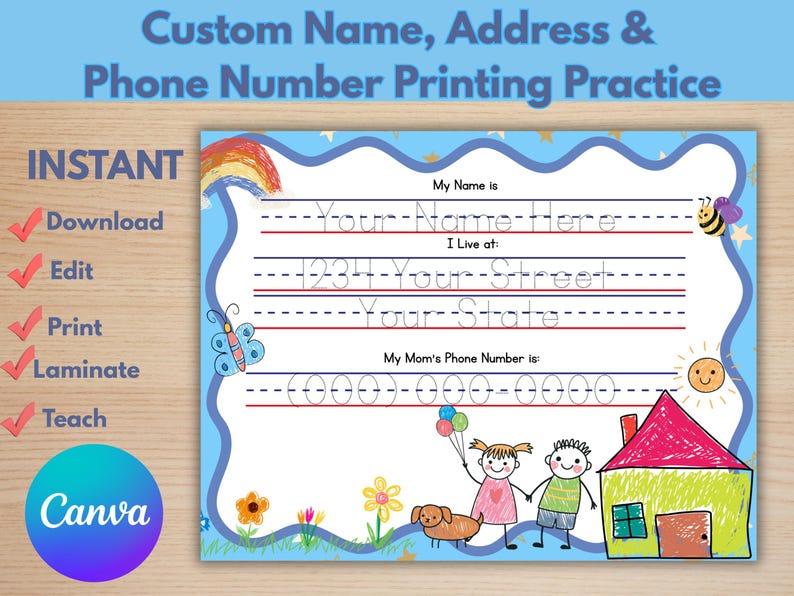 Editable Preschool Name, Address, and Phone Number Tracing Worksheet ...