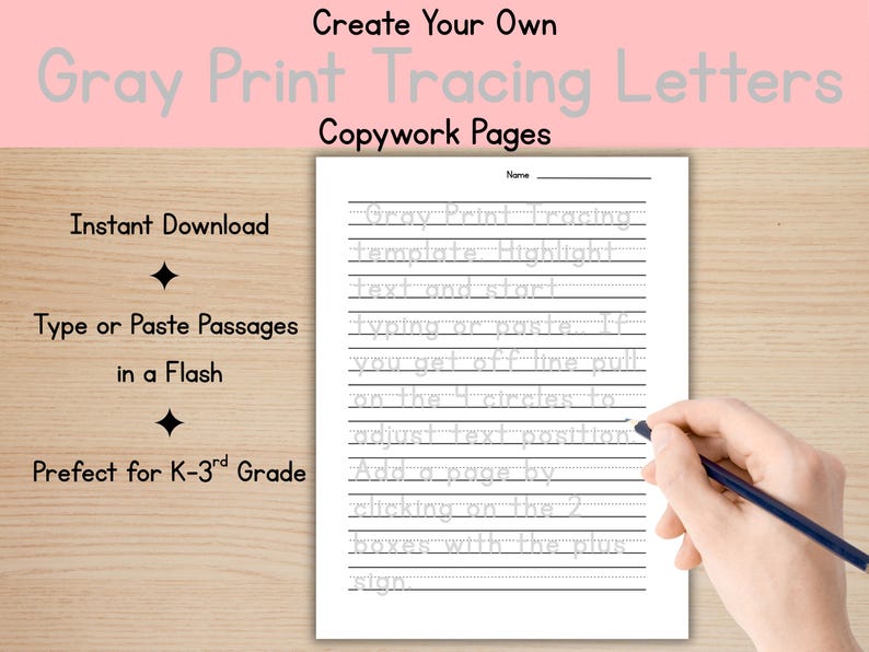 Editable Gray Print Tracing Letters Worksheet Template – Custom ...