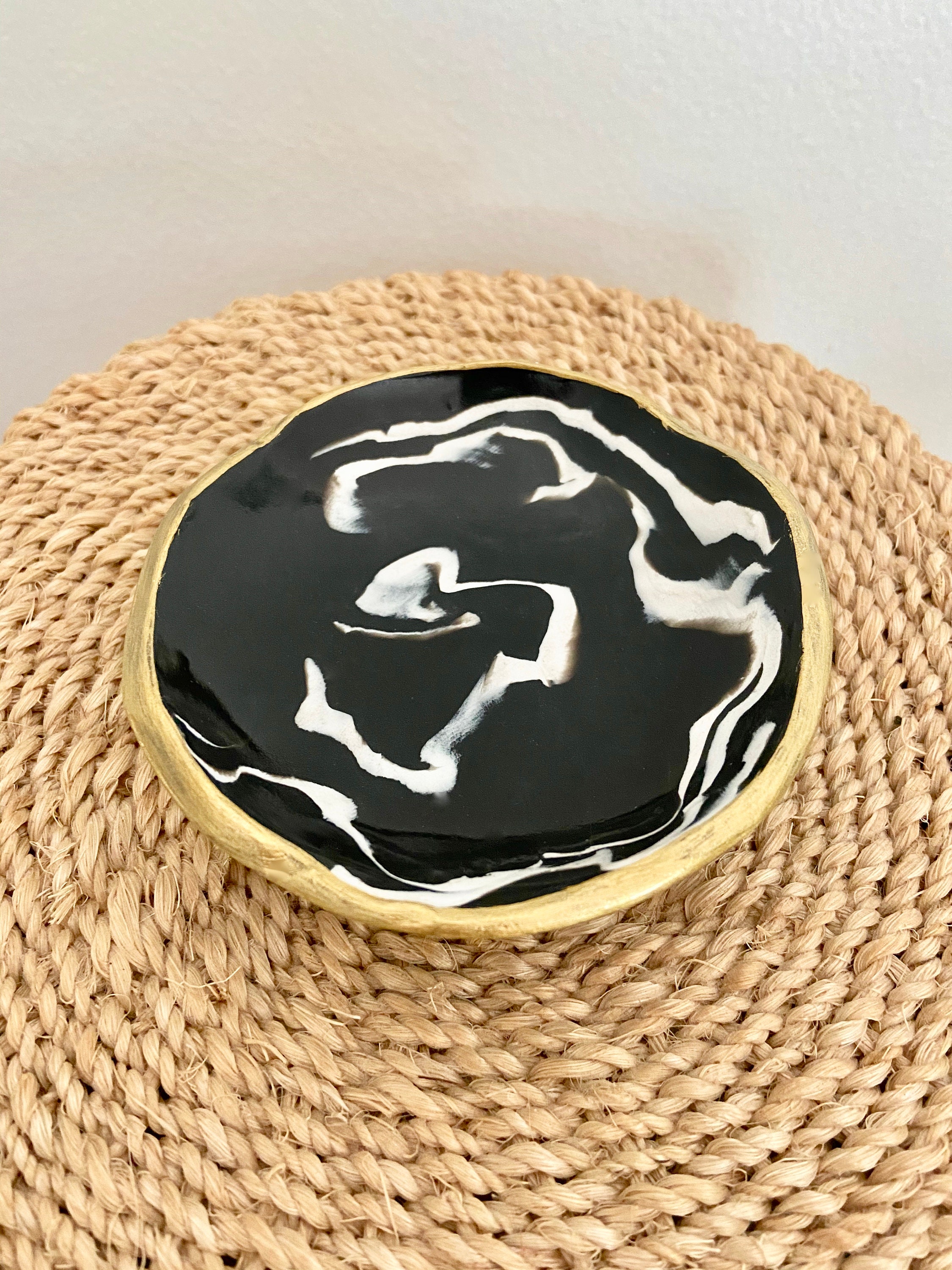 Polymer Clay Ring Dish Trinket Dish Black White Marble | Etsy