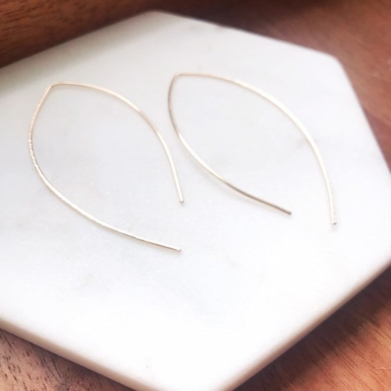 Gold Threader Earrings Minimalist Pull Through Earrings Open | Etsy