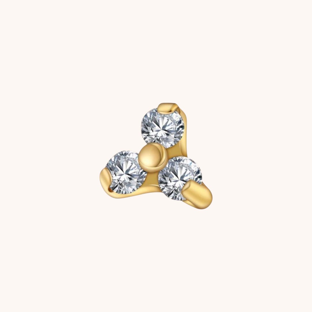 Single Trio CZ Labret Stud Titanium Gold PVD Hypoallergenic Jewelry for ...
