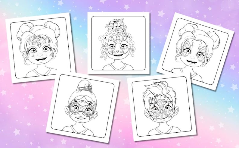 Printable Face Paint Colouring Pages - Popular Designs 5 Pack - Instant ...