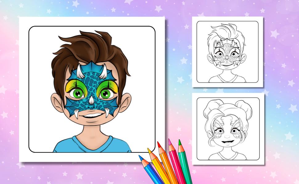 Printable Face Paint Colouring Pages - Popular Designs 5 Pack - Instant ...