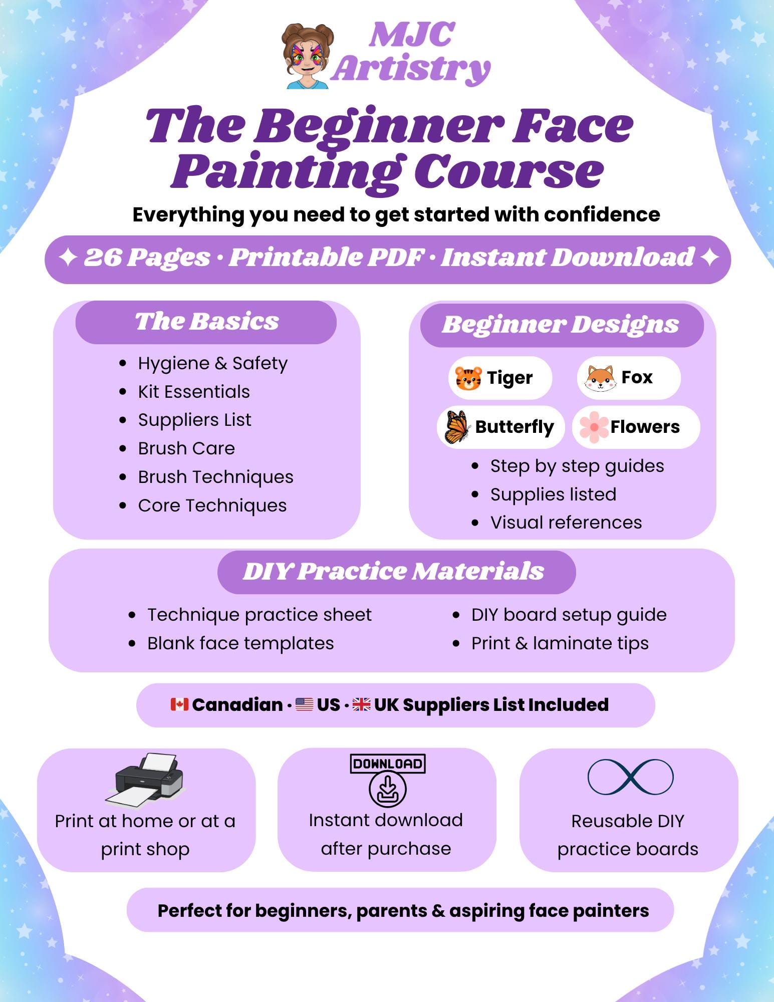 Beginner Face Painting Course | Printable PDF Guide | Instant Digital ...