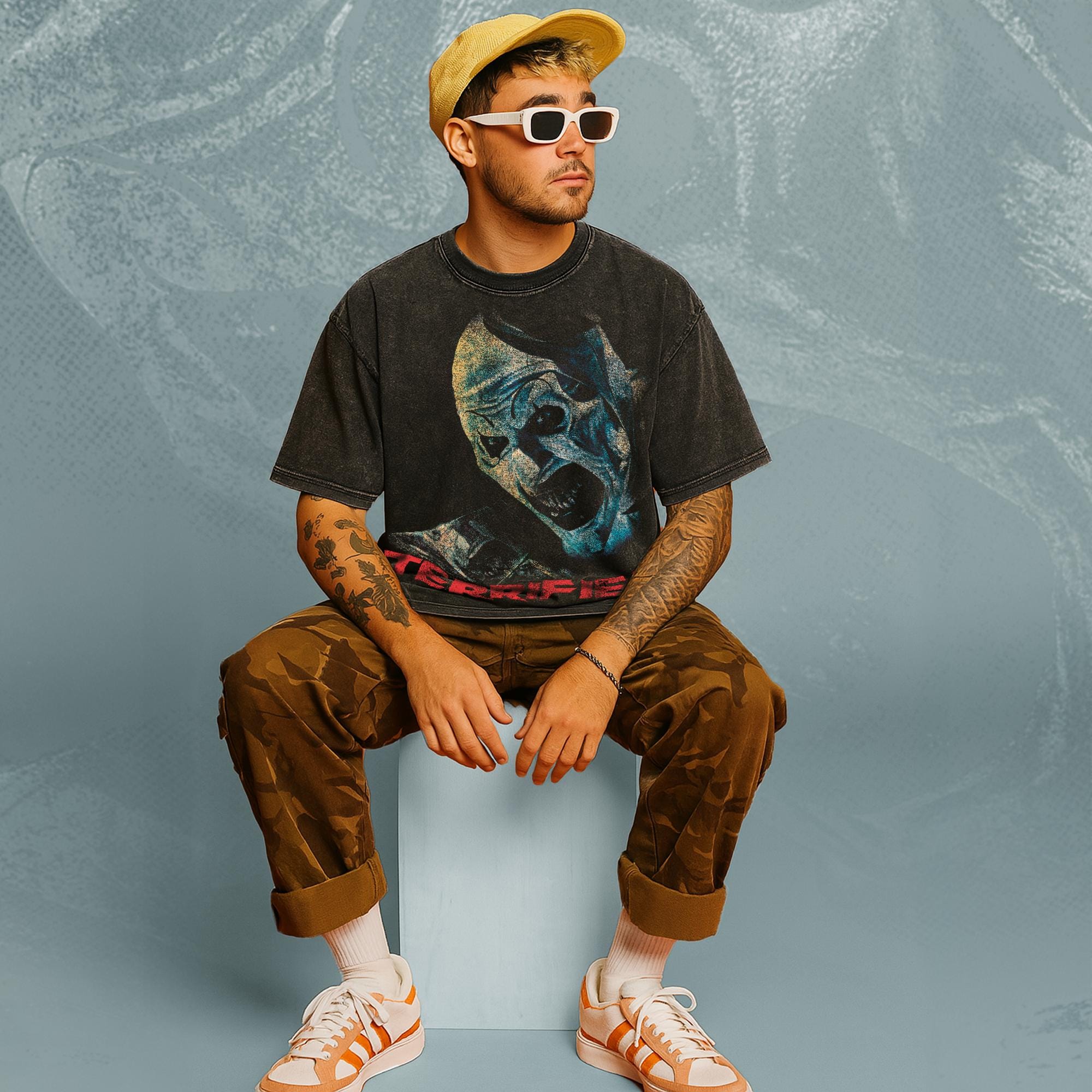 Vintage Terrifier Art the Clown T‑shirt, Oversized Acid Wash Tee • Cult ...