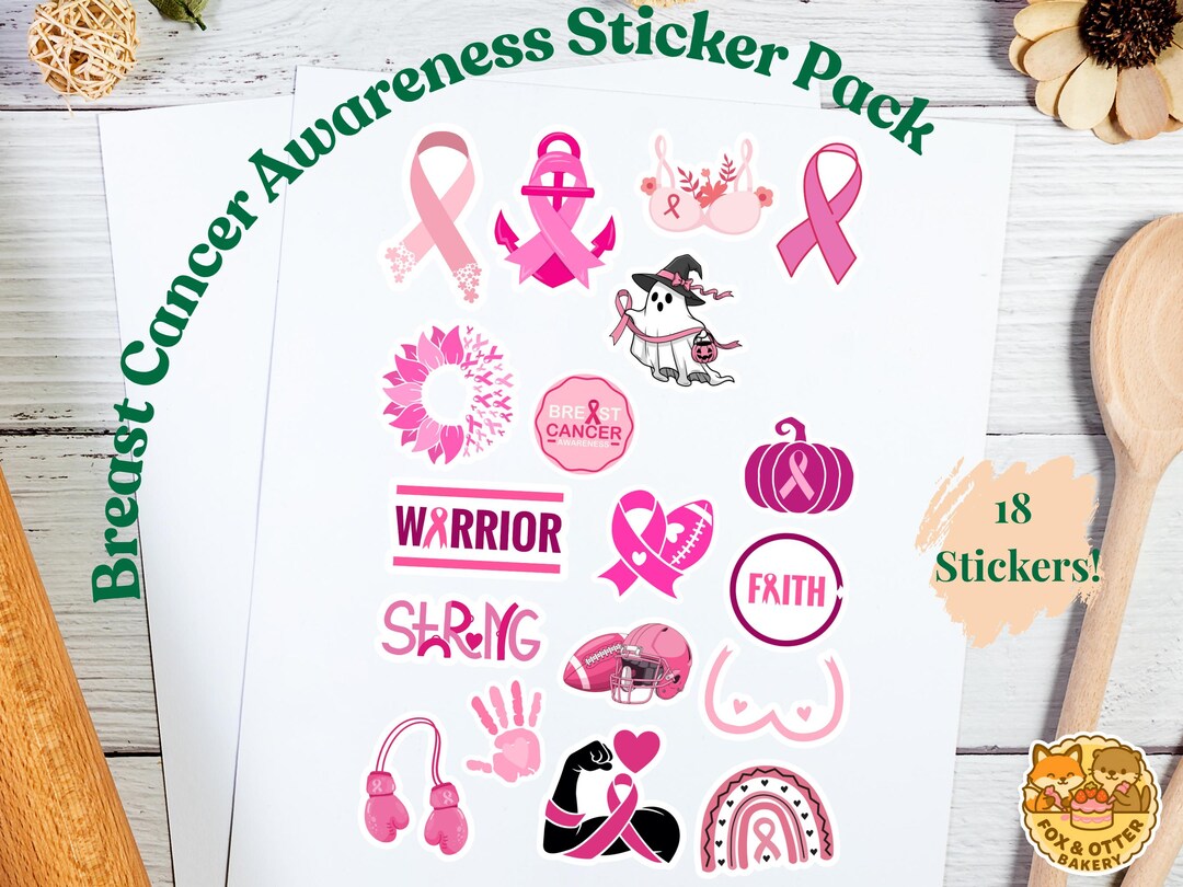 Pink Breast Cancer Awareness Sticker Pack – Kawaii Planner Stickers (18 ...