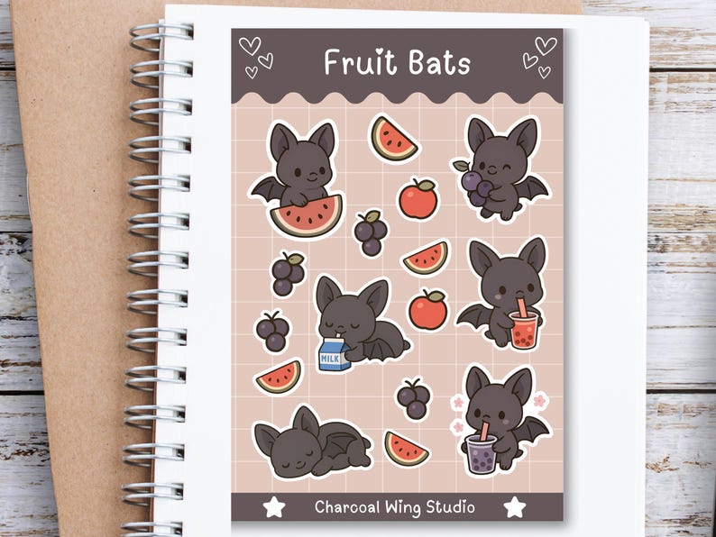 Kawaii Fruit Bats Sticker Sheet – Laminated Journaling Stickers - Etsy