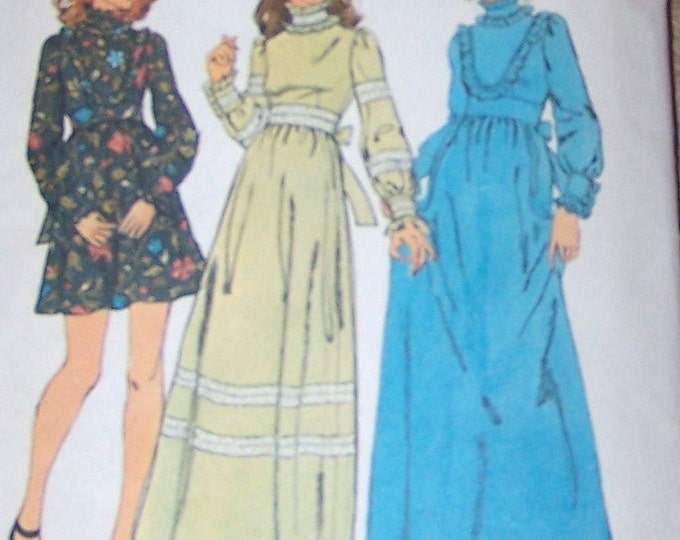 70s Simplicity 5956 Granny High Neck Ruffle Collar Mini Maxi Dress Size ...