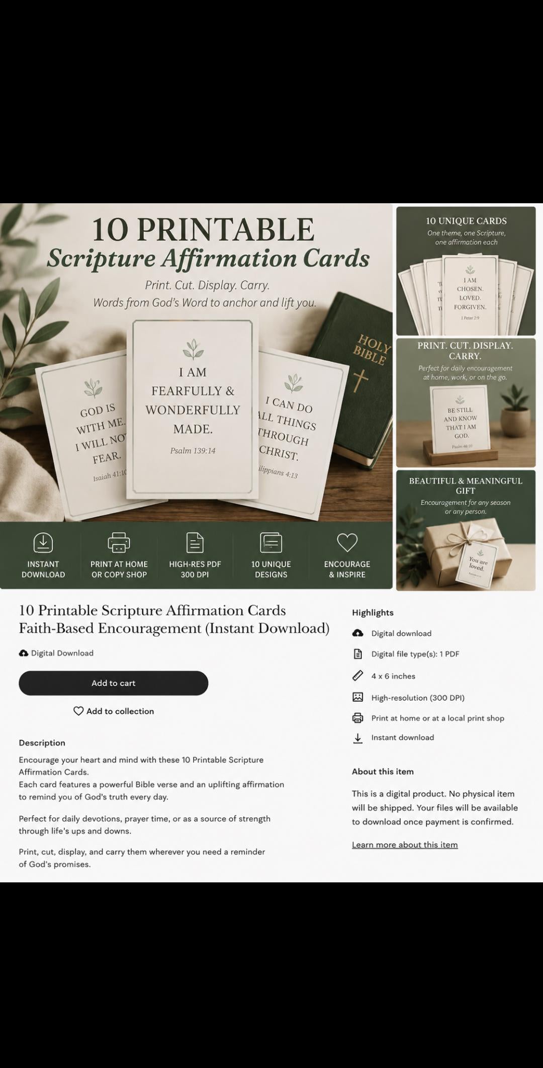 Printable Scripture Affirmation Cards | Bible Verse Faith Encouragement ...