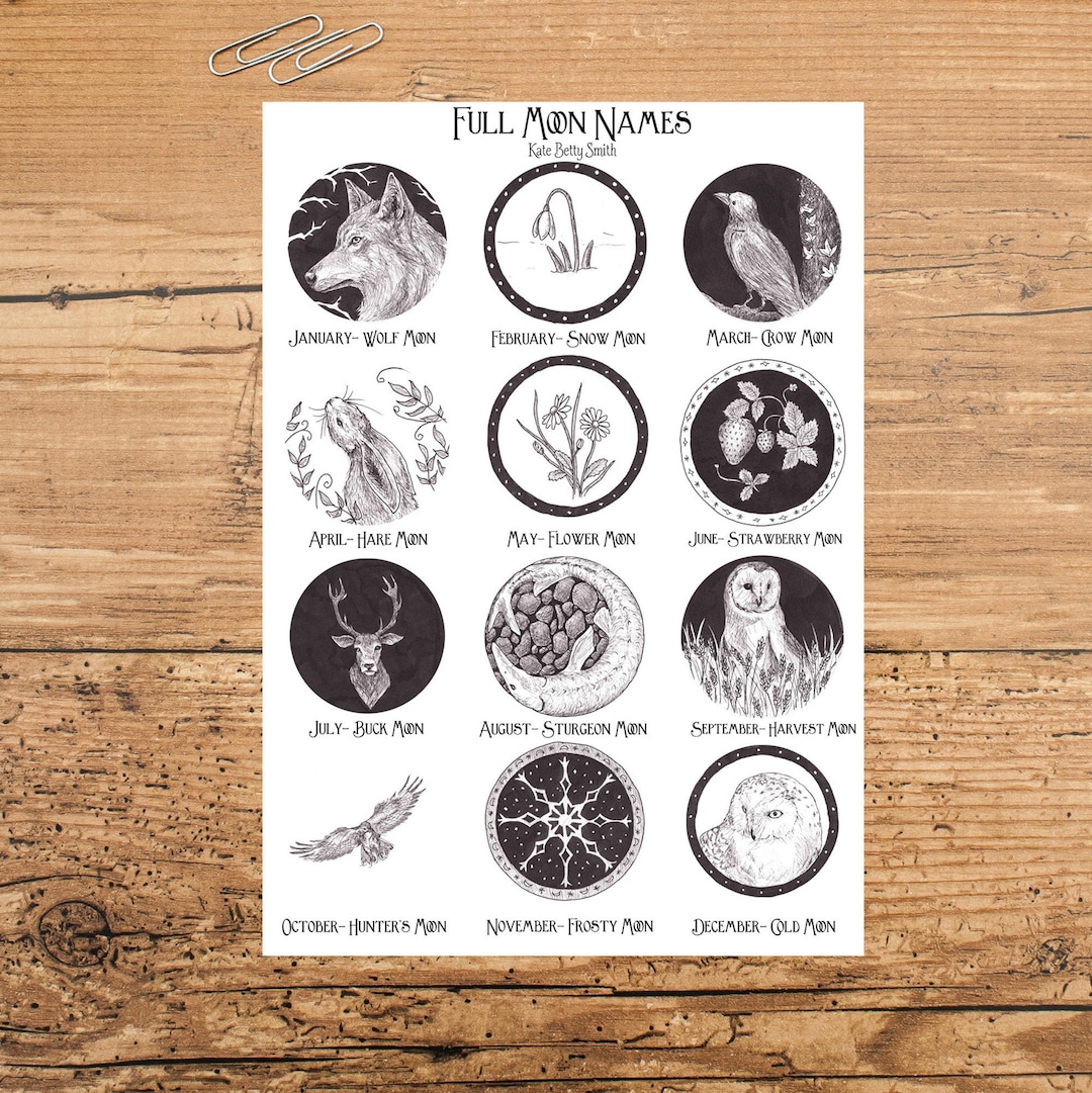Traditional Full Moon Names A5 Art Print - Etsy