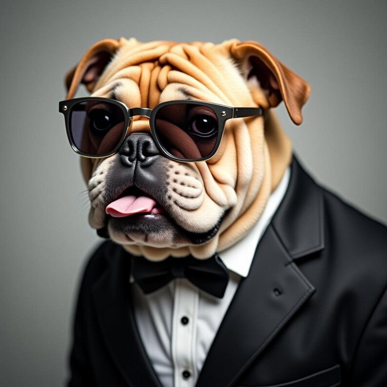 Cool Bulldog Wall Art – Funny Dog in Tuxedo With Sunglasses, Dapper Pet ...