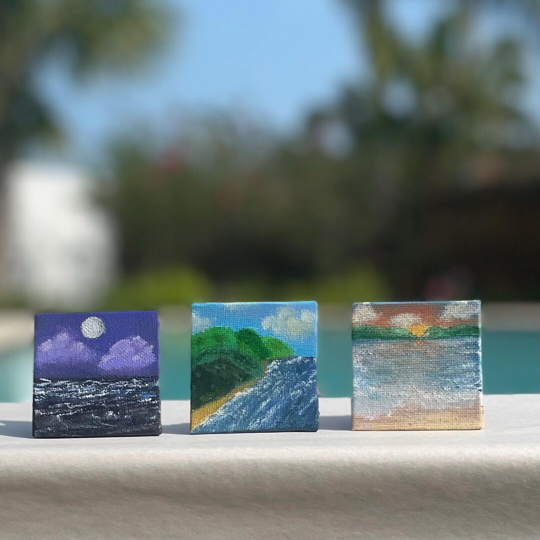 Miniature Landscape Paintings, 2x2 Acrylic Canvas, Hand Painted Canvas ...