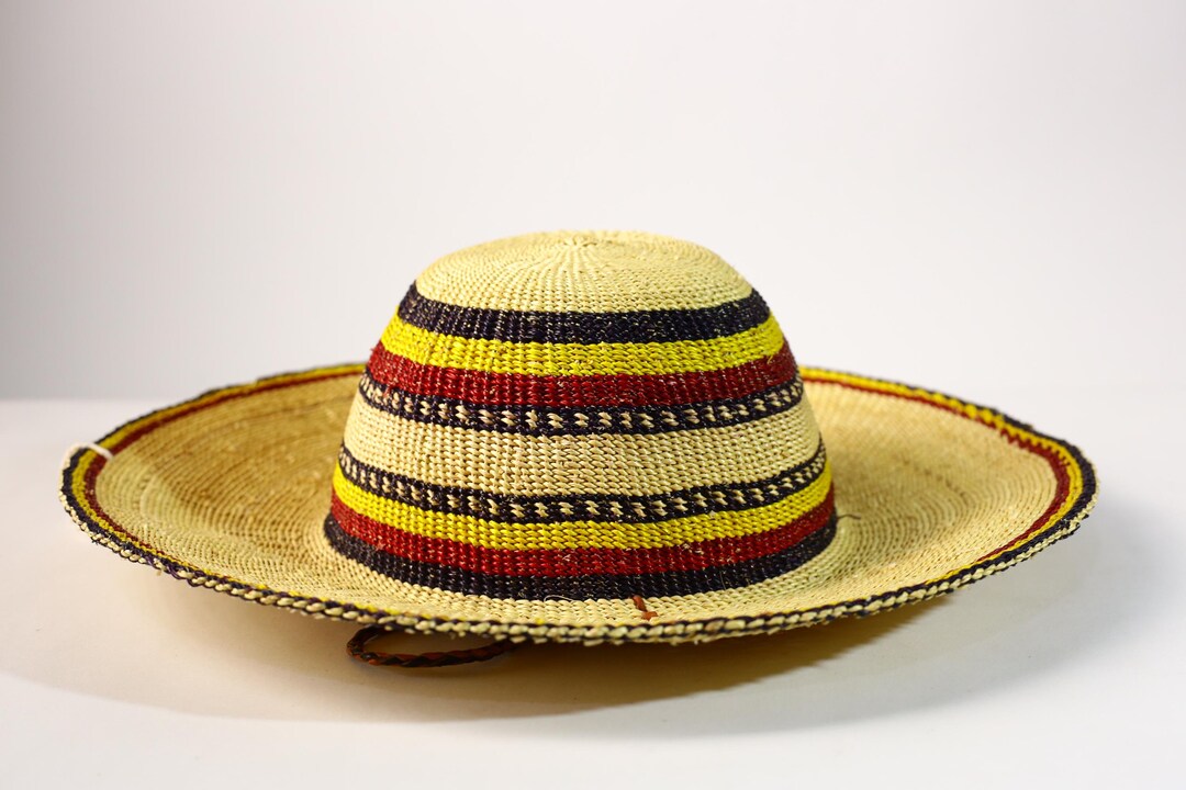 African Straw Hat Handmade Bolga Hat Wall Hanging Tribal Sun Hat Ghana ...